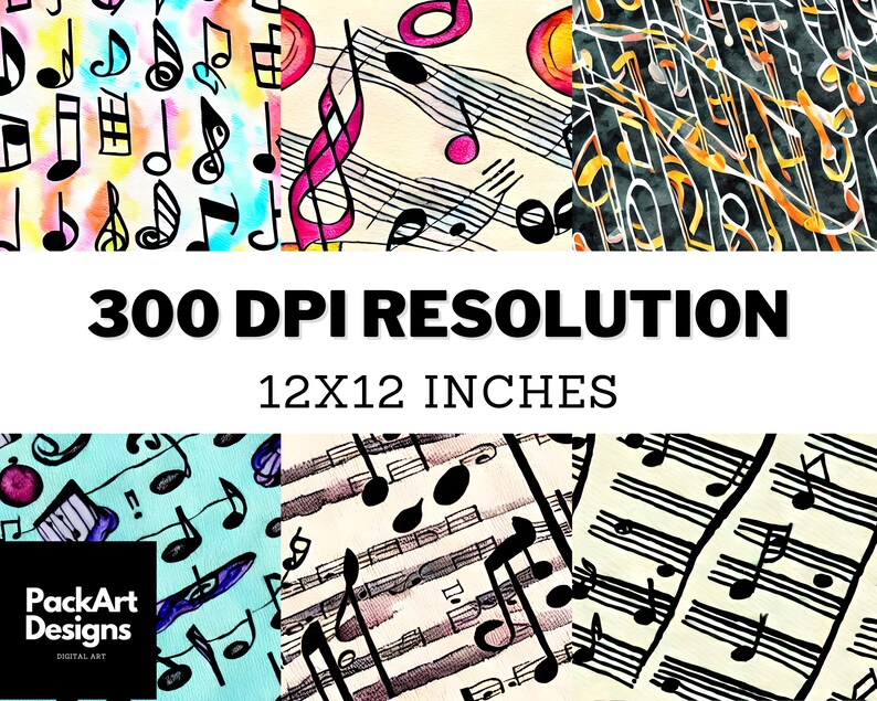 Sheet Music Seamless Patterns – 15 PNG Files, Musical Notes (digital ...