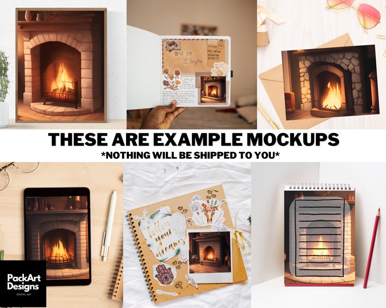 Cozy Fireplace - Watercolor Fireplace Scene Digital Paper, Cozy Home ...