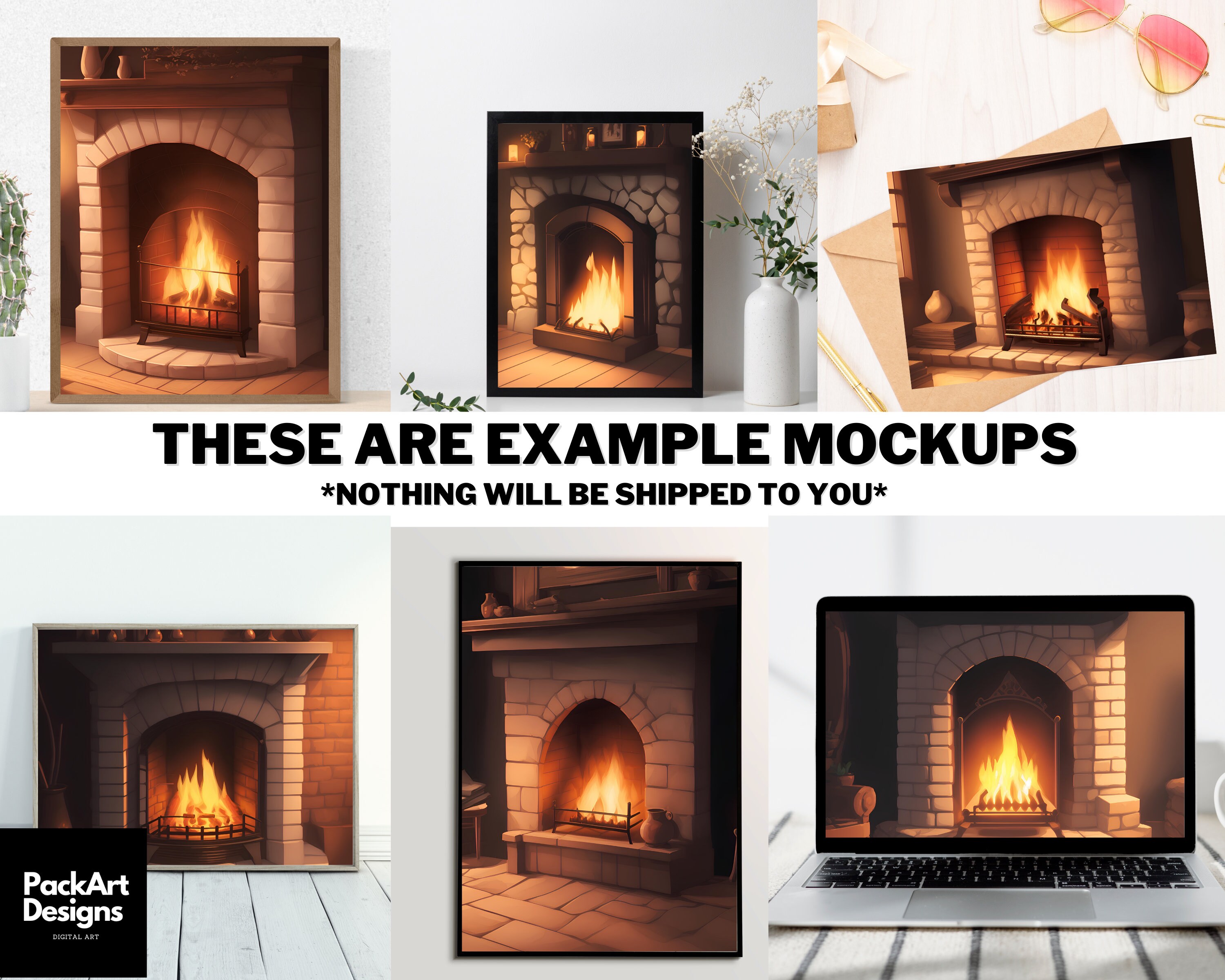 Cozy Fireplace - Watercolor Fireplace Scene Digital Paper, Cozy Home ...