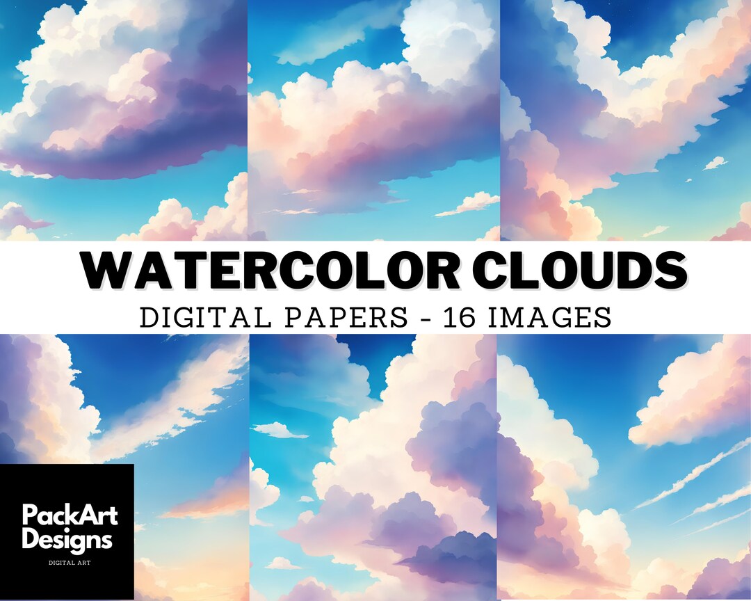 Cloudy Sky Watercolor Digital Paper - Decorative Cloud Backgrounds for ...