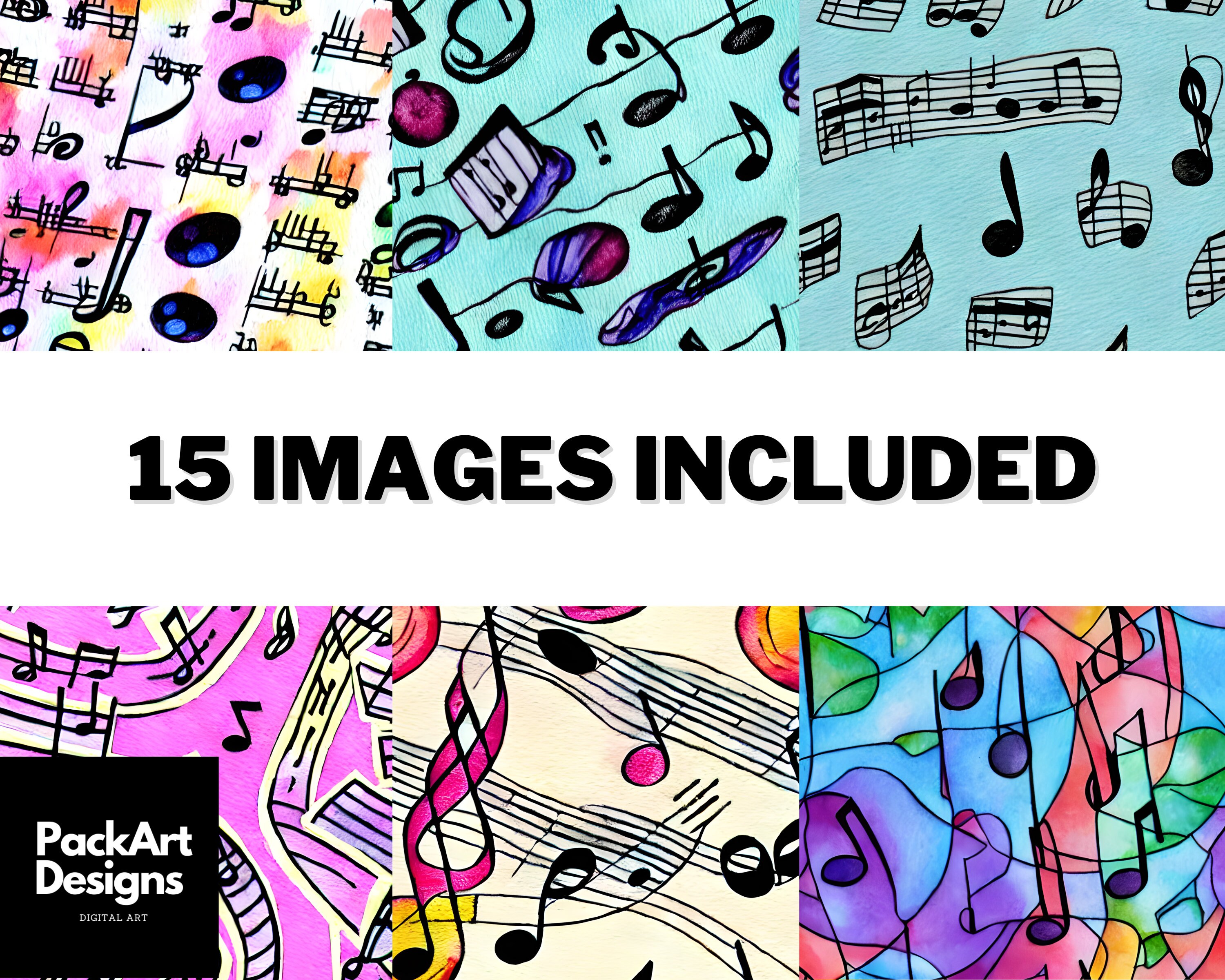 Sheet Music Seamless Patterns – 15 PNG Files, Musical Notes (digital ...