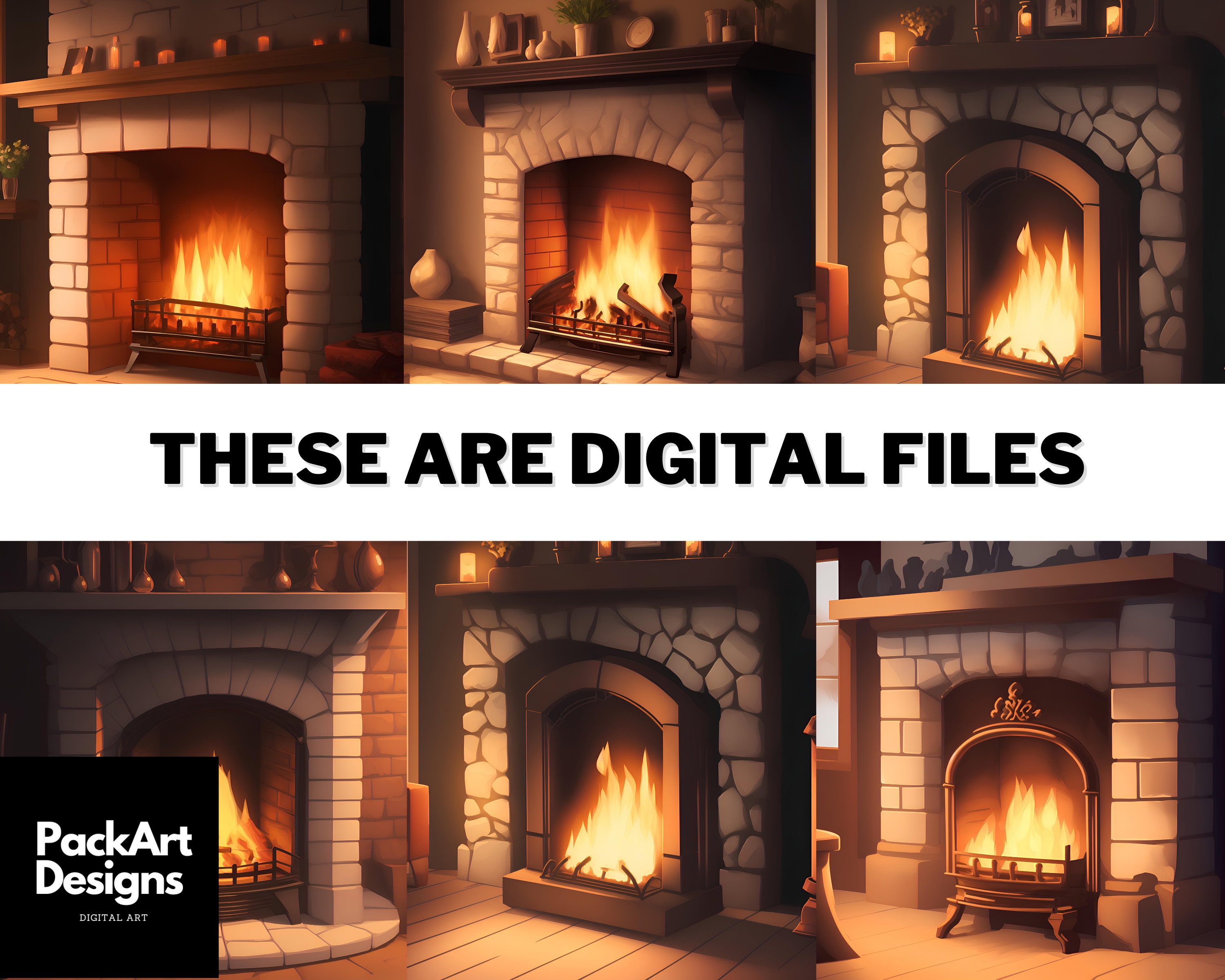 Cozy Fireplace - Watercolor Fireplace Scene Digital Paper, Cozy Home ...