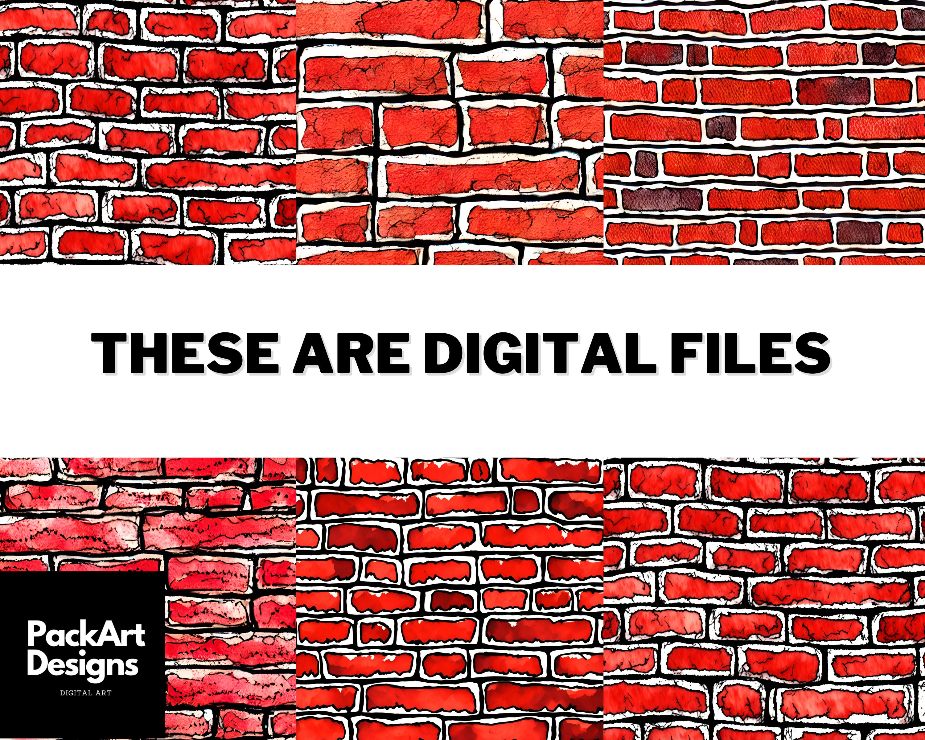 Red Bricks Patterns - Watercolor Brick Wall Digital Paper Bundle ...