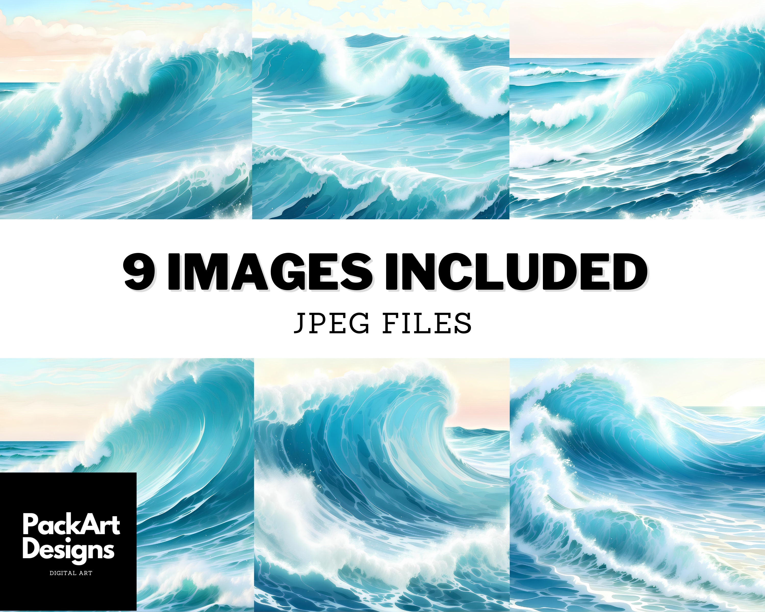 Ocean Waves Jpeg Digital Paper, Digital Backgrounds, Watercolor for ...