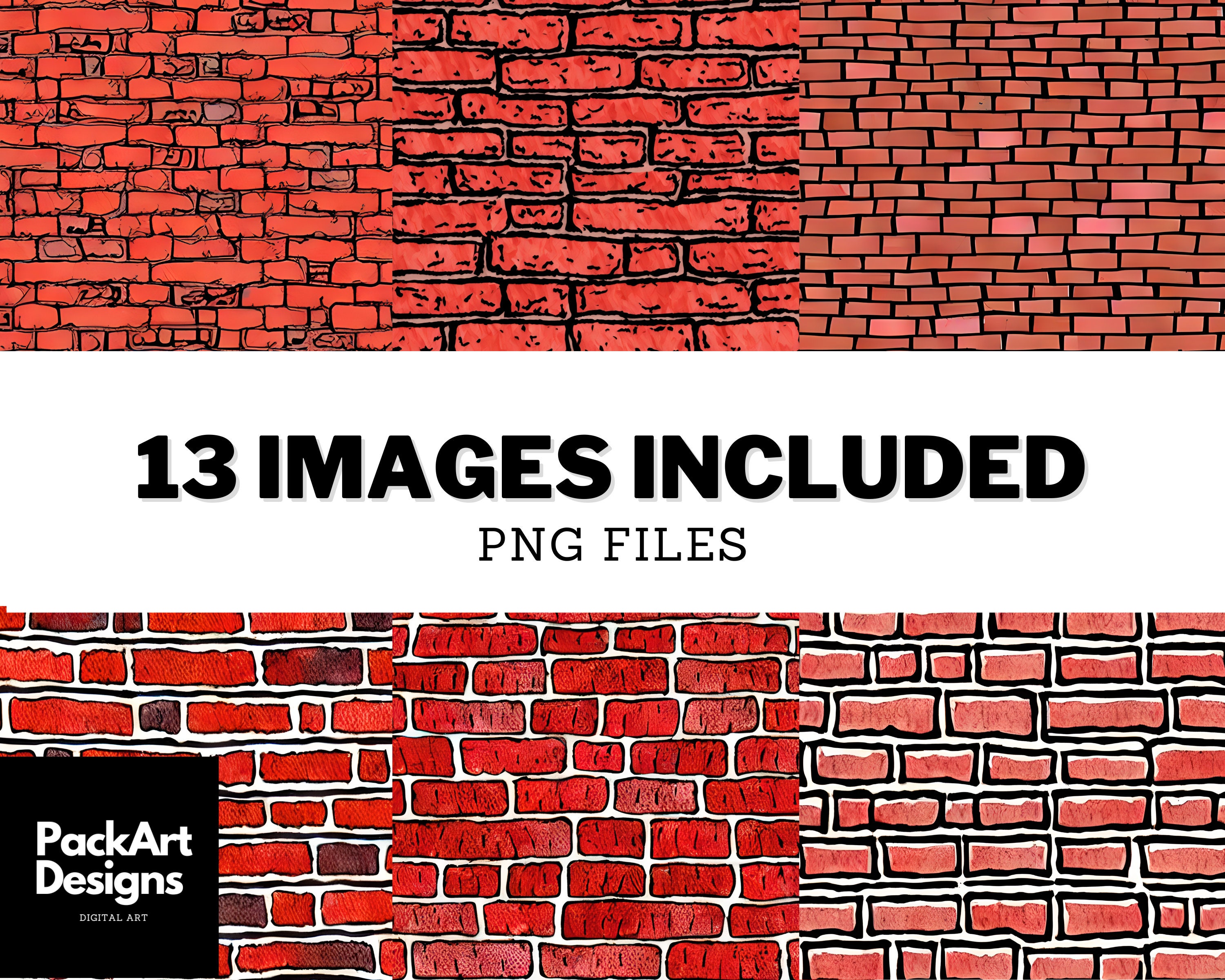 Red Bricks Patterns - Watercolor Brick Wall Digital Paper Bundle ...
