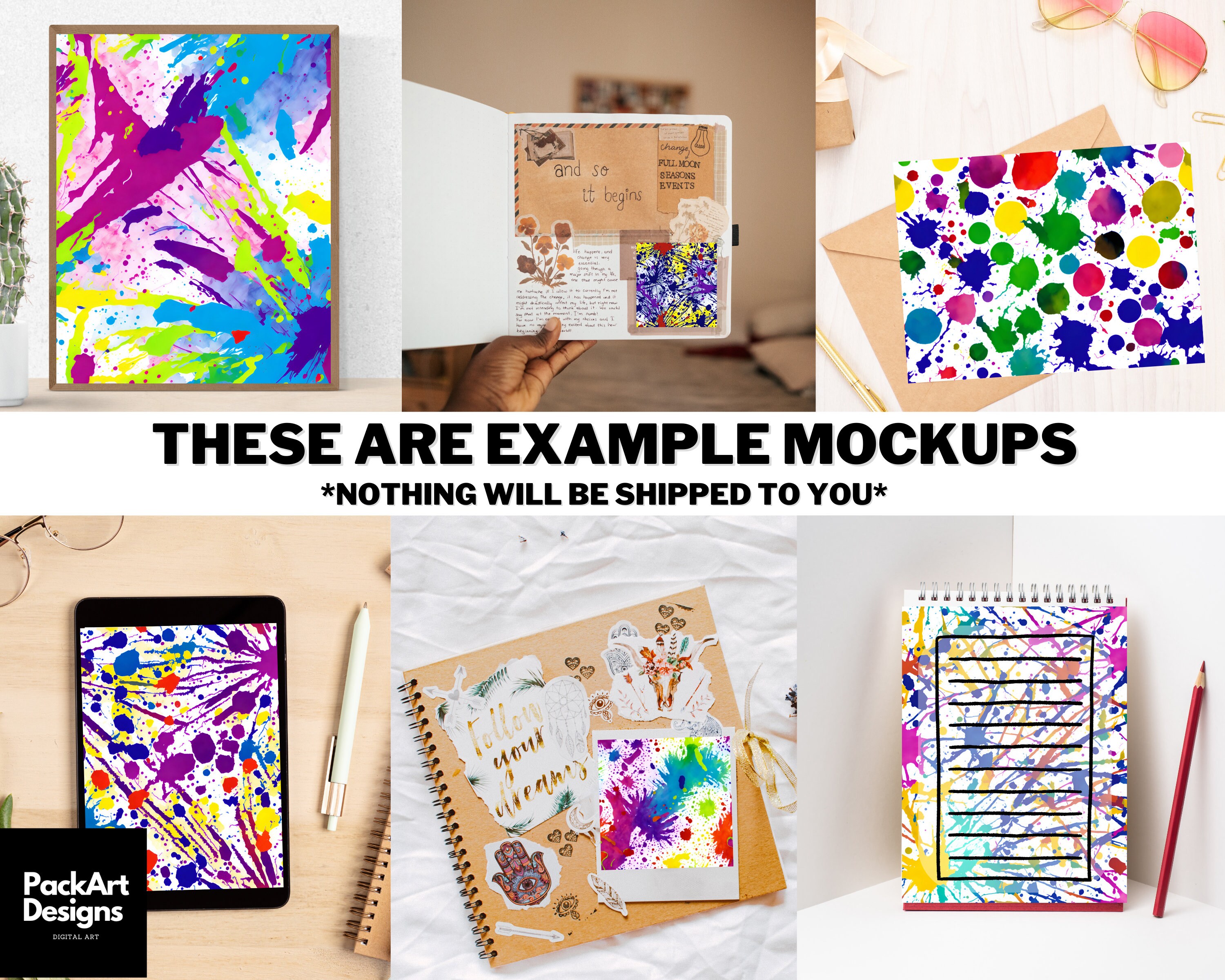 Rainbow Watercolor Paint Splatter Patterns, Seamless Tileable Pngs ...