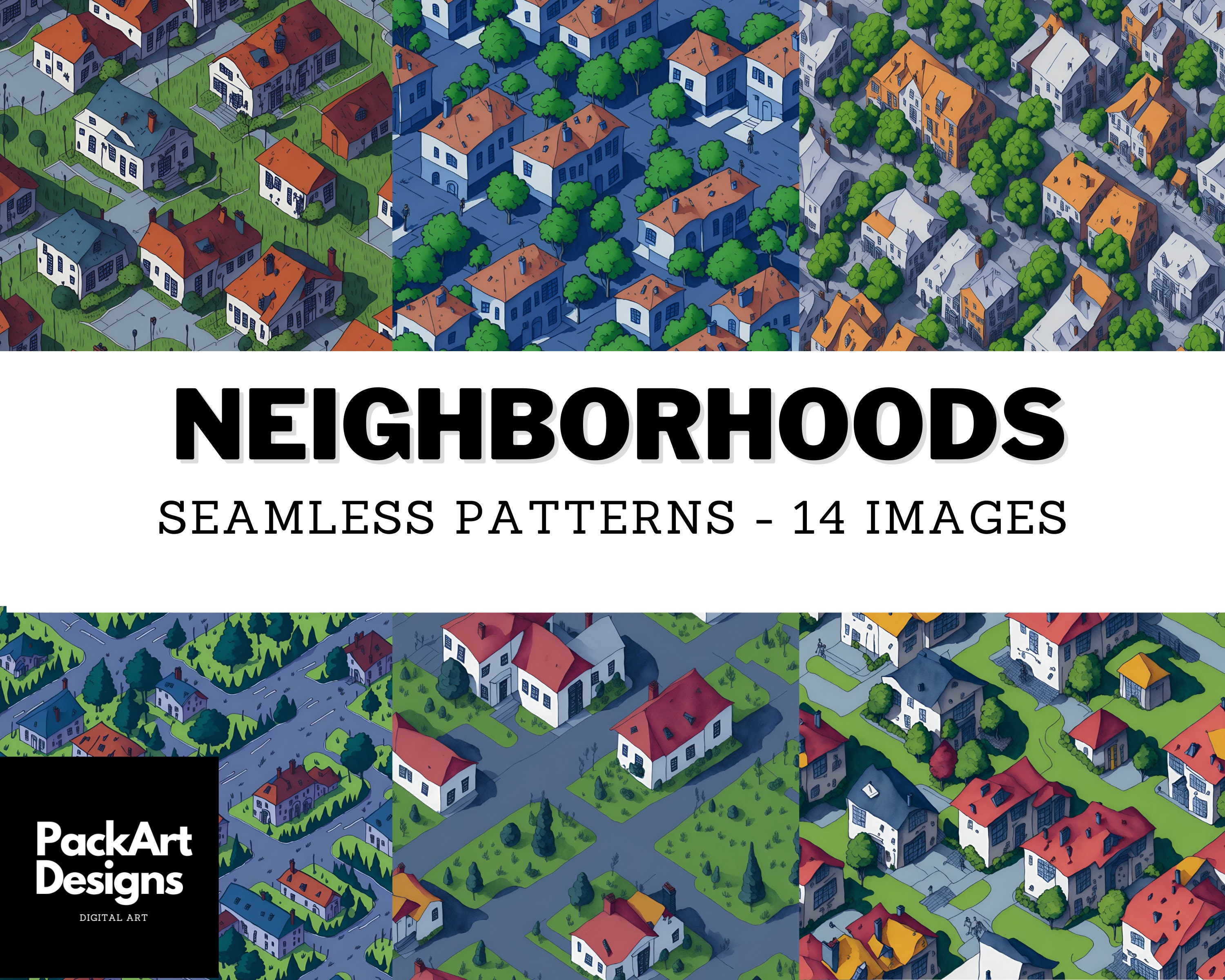 Watercolor House Pattern – Seamless Town Illustration (digital Paper ...