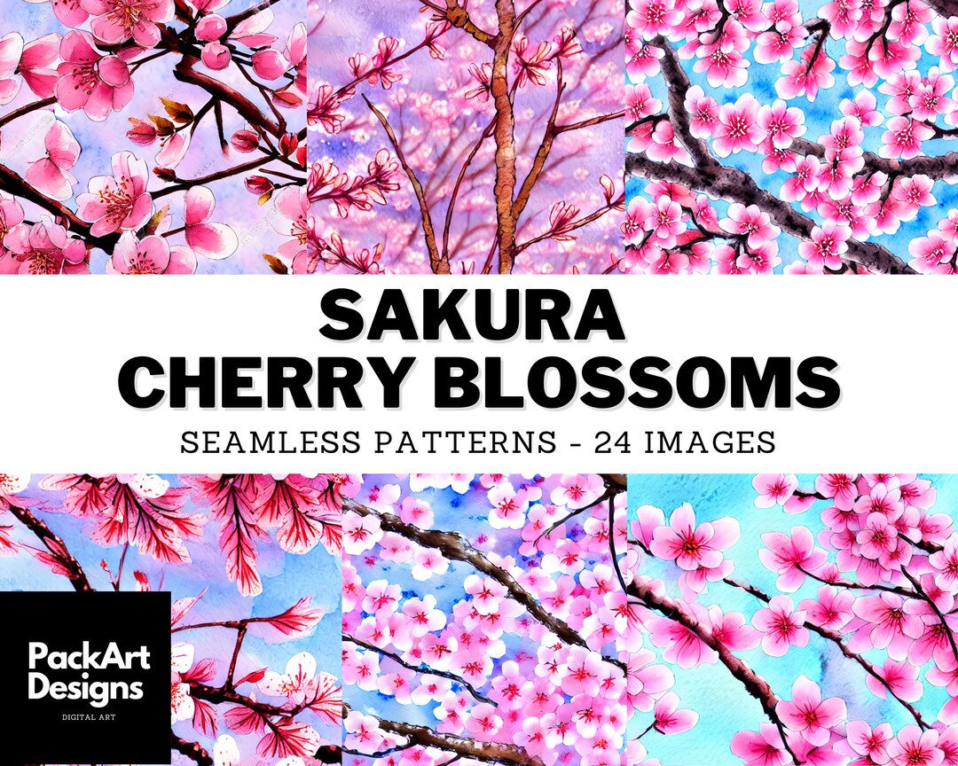 Sakura Cherry Blossoms Digital Paper Pack, Pink Watercolor Floral ...
