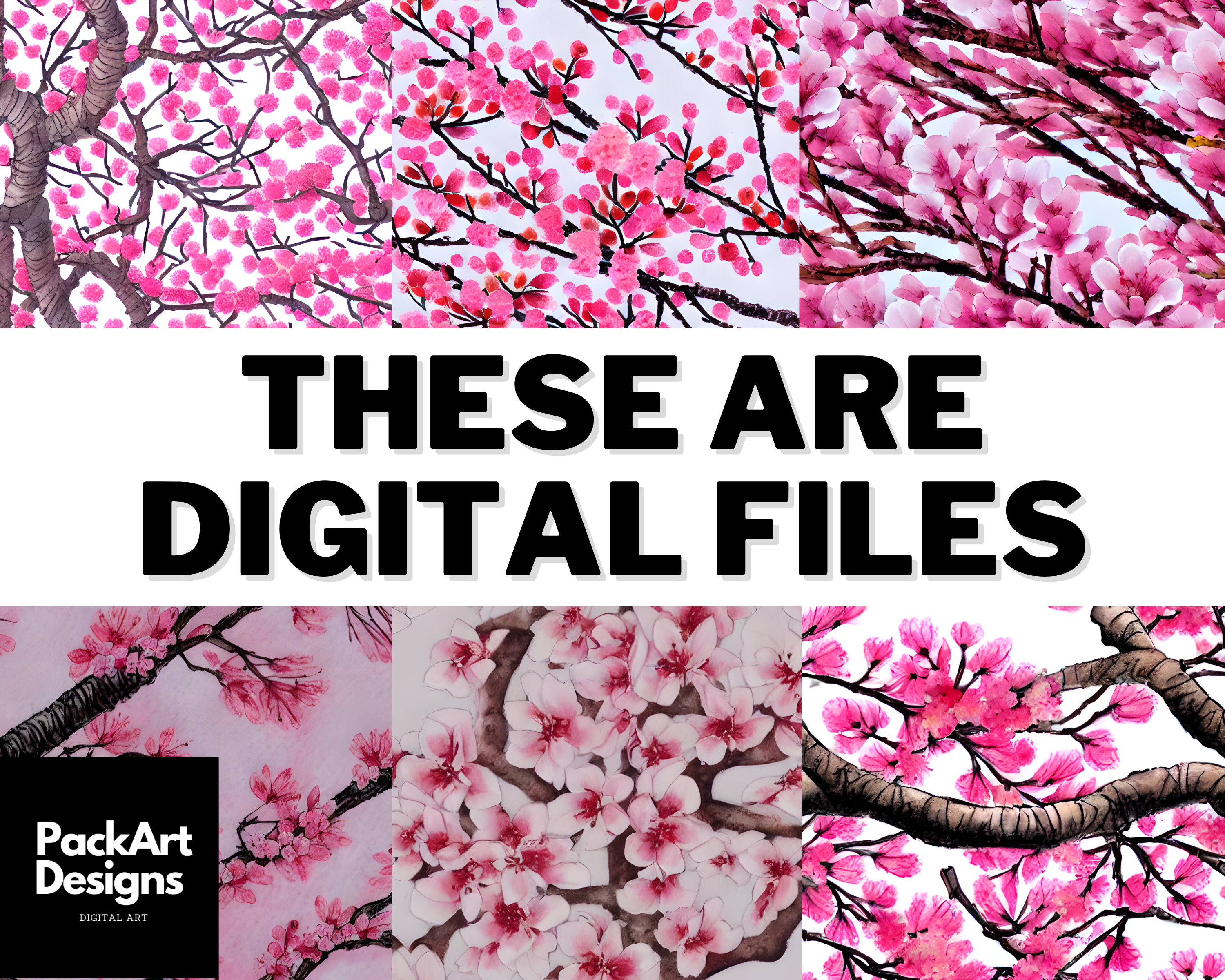 Sakura Cherry Blossoms Digital Paper Pack, Pink Watercolor Floral ...