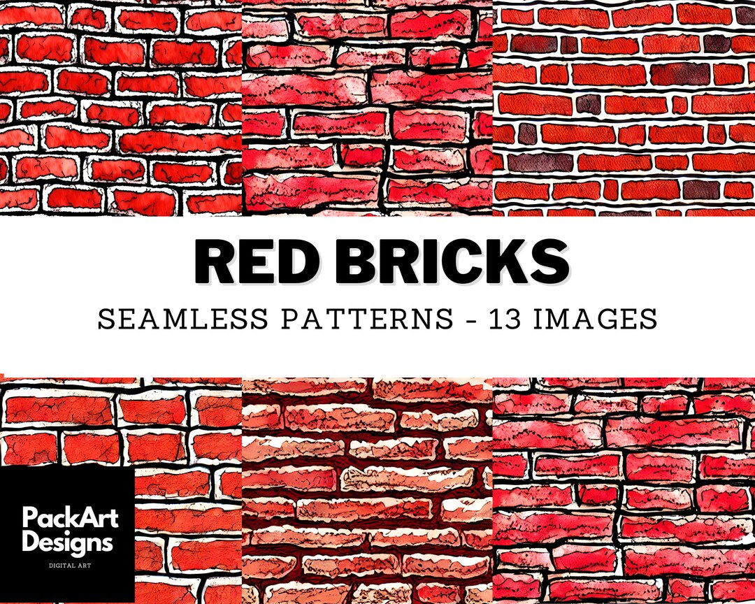 Red Bricks Patterns - Watercolor Brick Wall Digital Paper Bundle ...