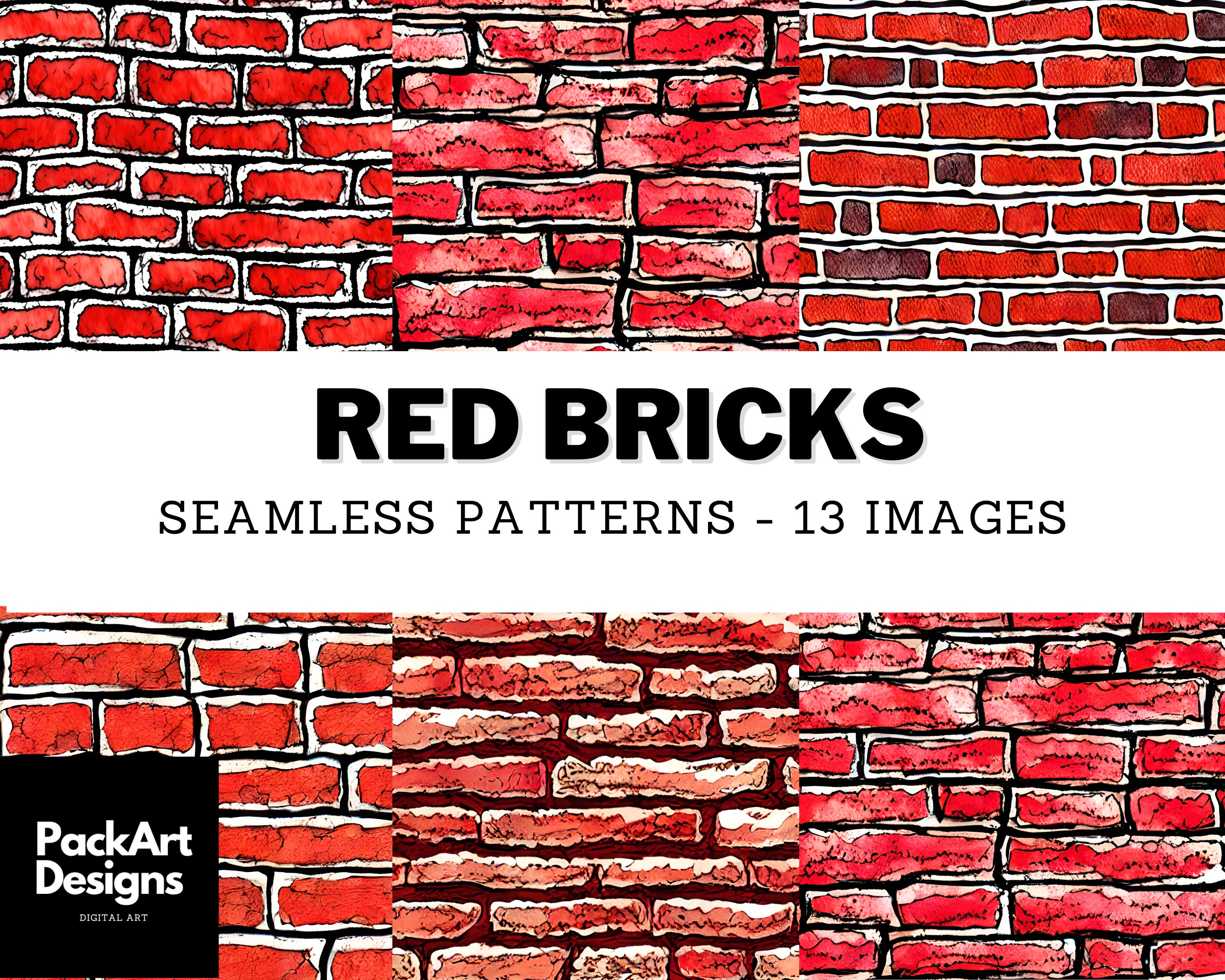 Red Bricks Patterns - Watercolor Brick Wall Digital Paper Bundle ...