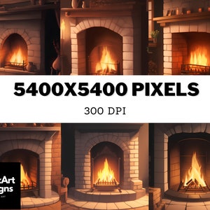 Watercolor Fireplace Scene Digital Paper – Cozy Home Decor (10 JPEG ...