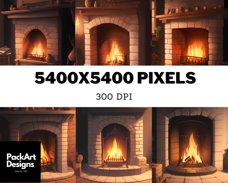 Cozy Fireplace - Watercolor Fireplace Scene Digital Paper, Cozy Home ...