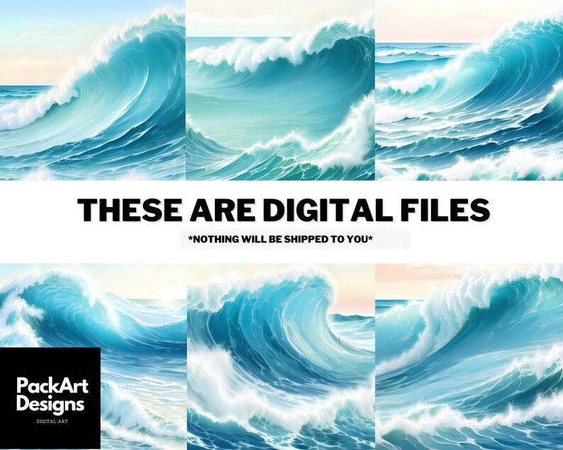 Ocean Waves Jpeg Digital Paper, Digital Backgrounds, Watercolor for ...
