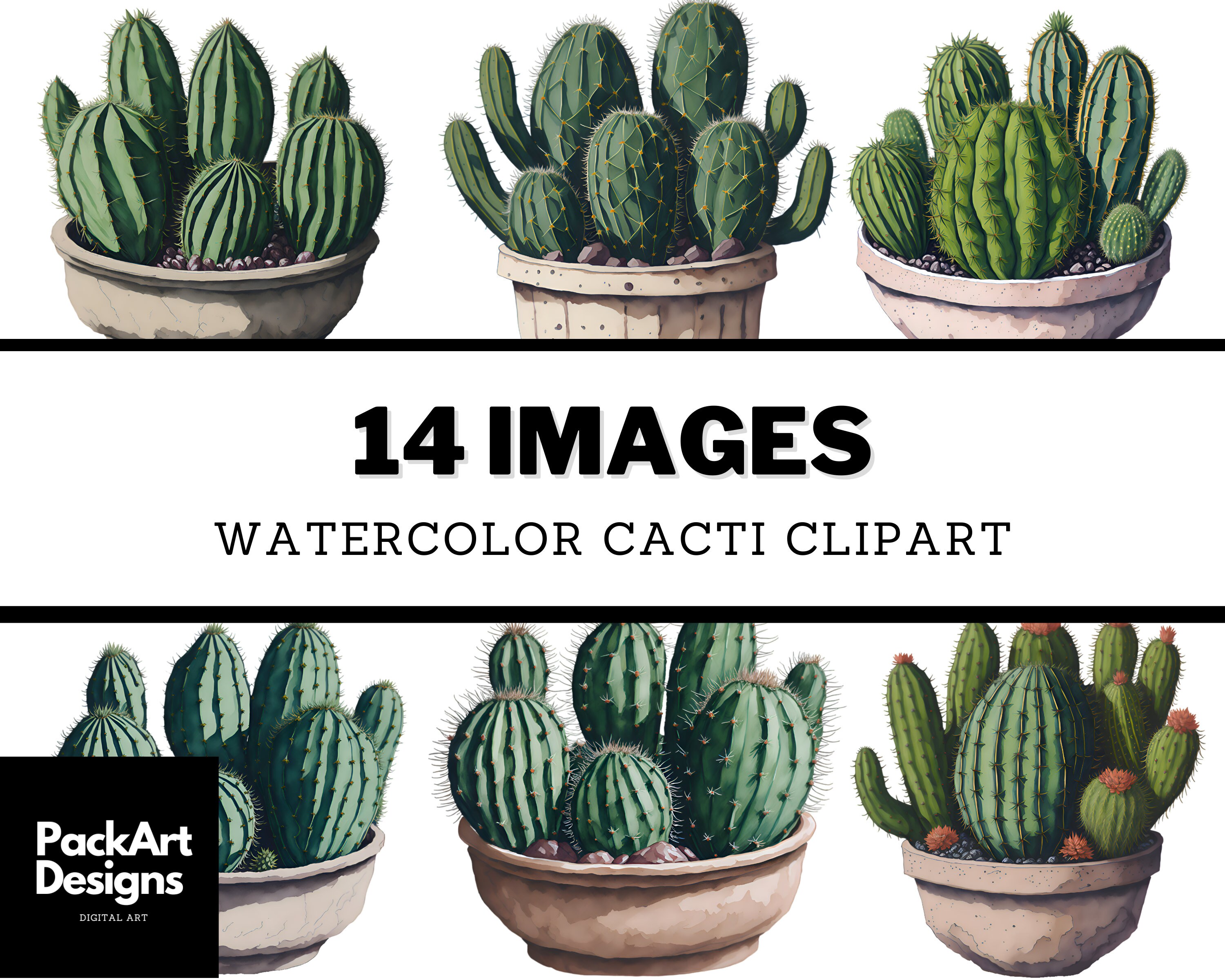 Watercolor Cactus Clip Art - Potted Dessert Plant Summer Clipart With ...