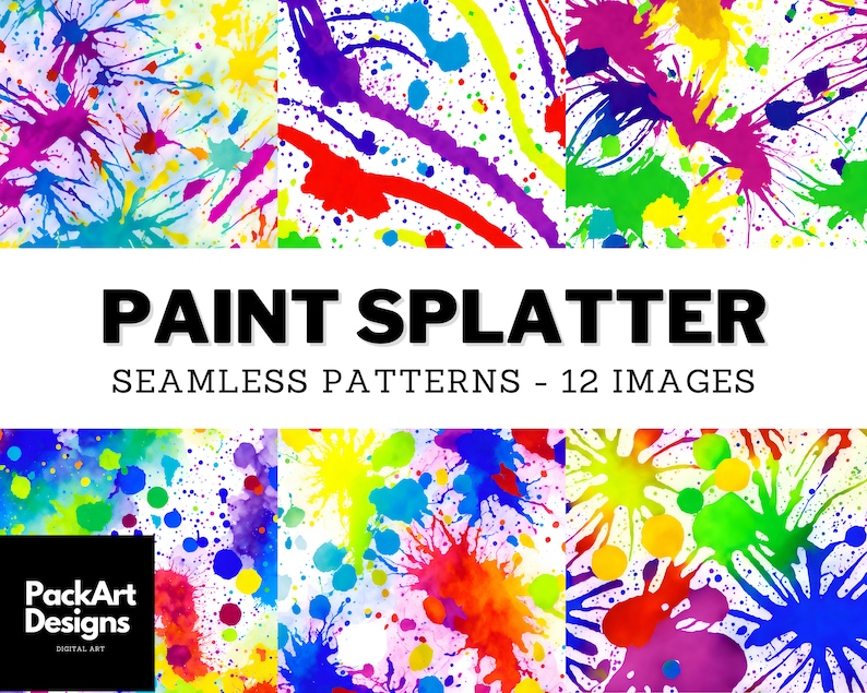Rainbow Watercolor Paint Splatter Patterns, Seamless Tileable Pngs ...