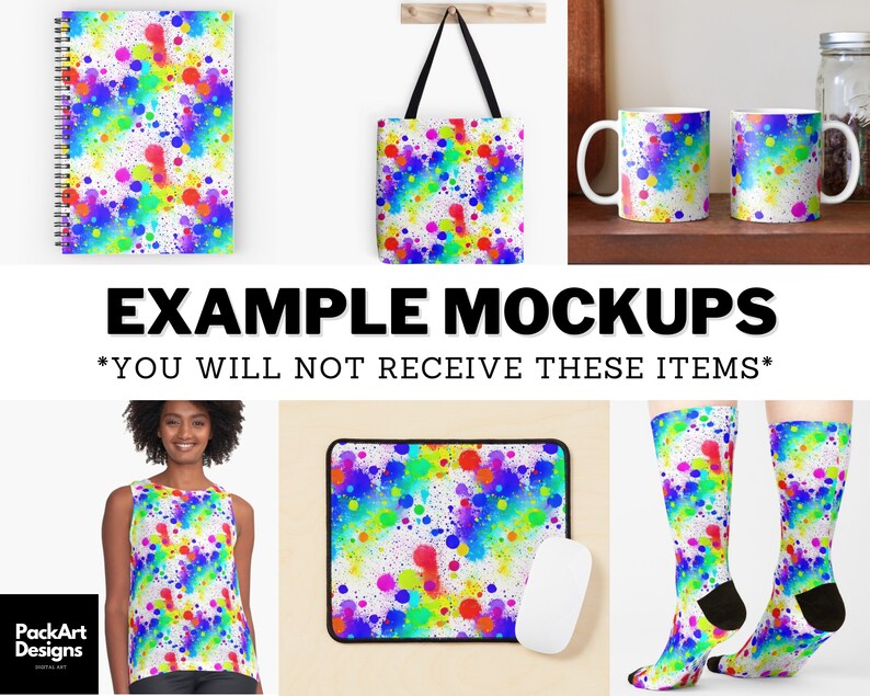 Rainbow Watercolor Paint Splatter Patterns, Seamless Tileable Pngs ...