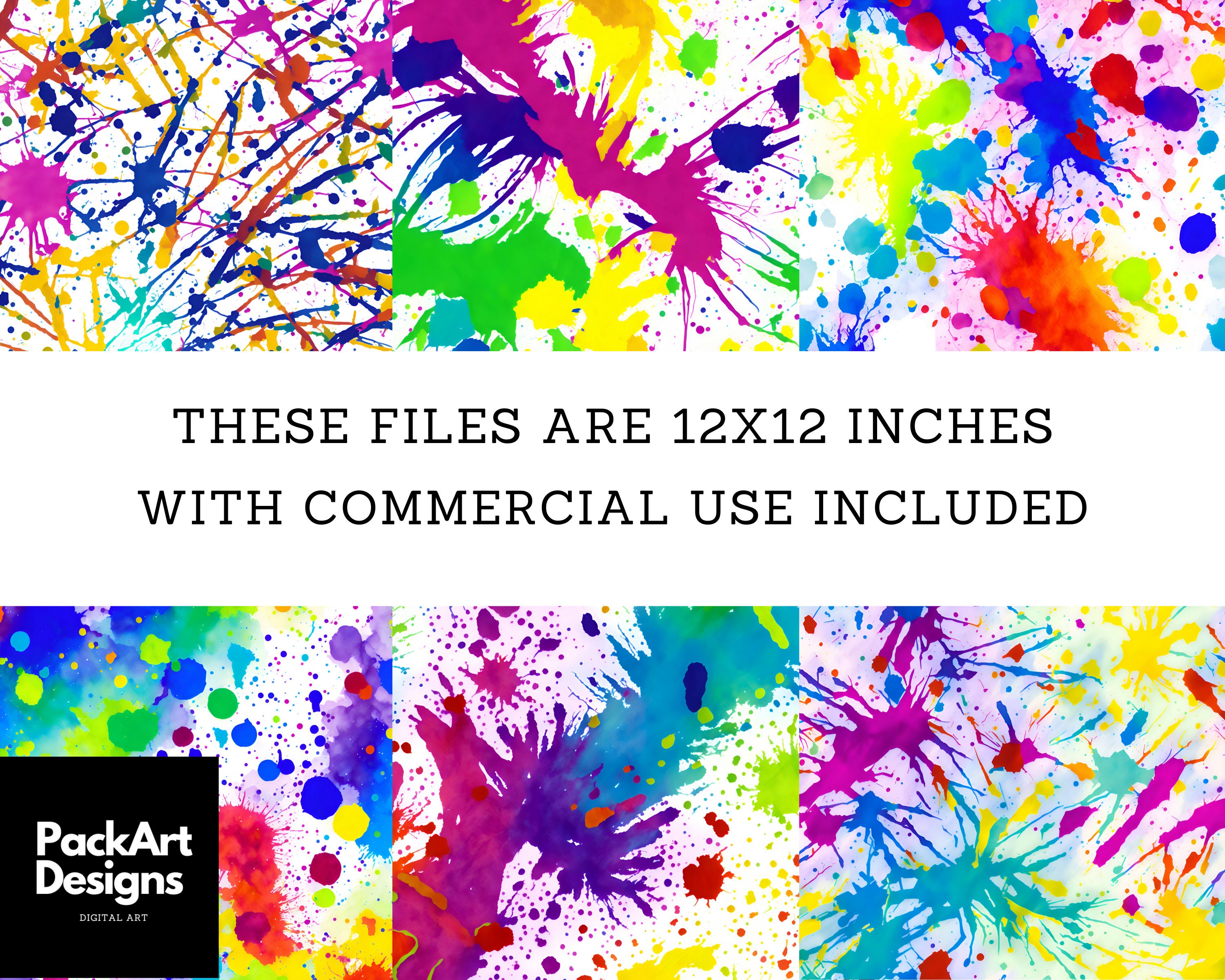 Rainbow Paint Splatter Tileable Watercolor Digital Paper Pack, Perfect ...