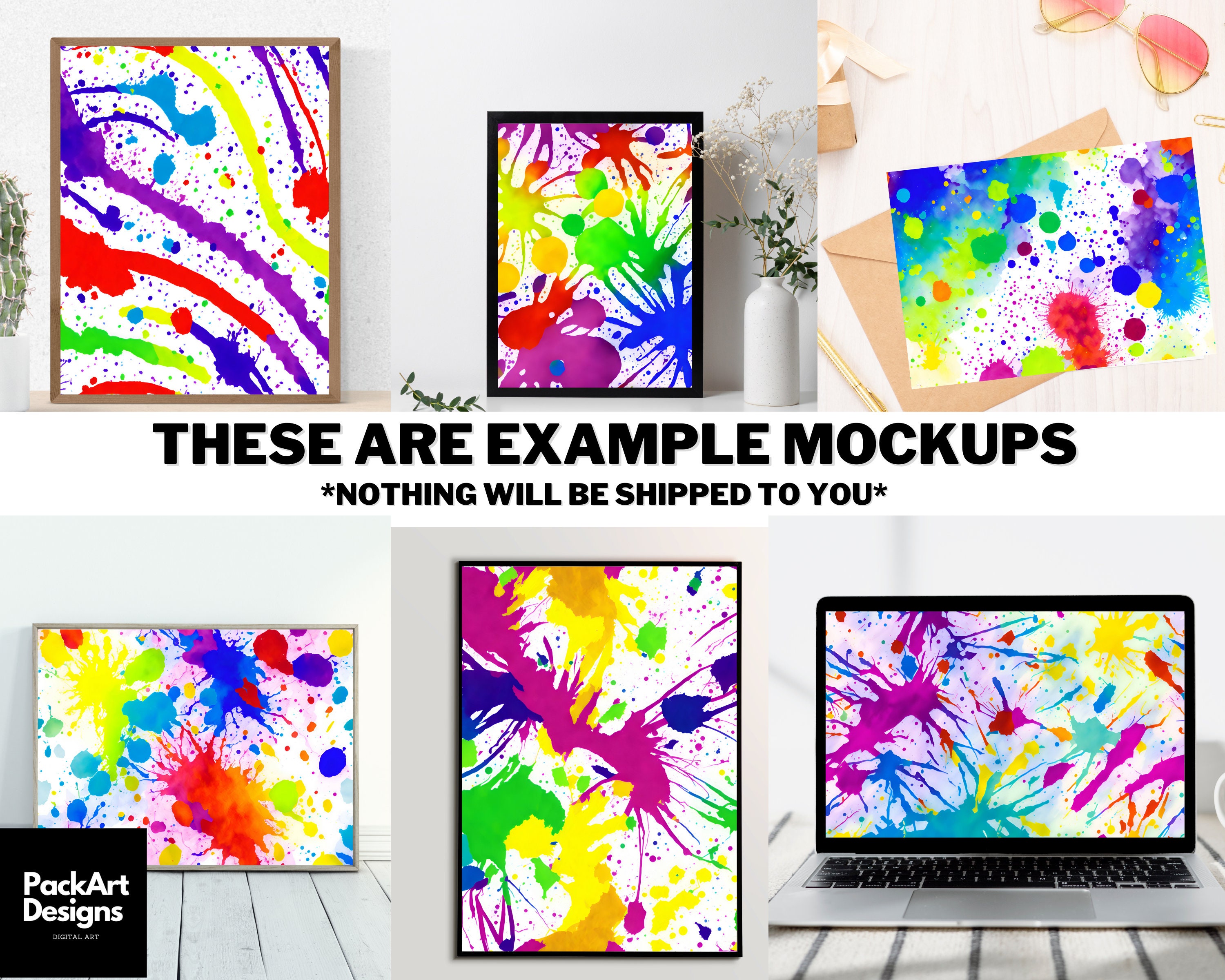 Rainbow Watercolor Paint Splatter Patterns, Seamless Tileable Pngs ...