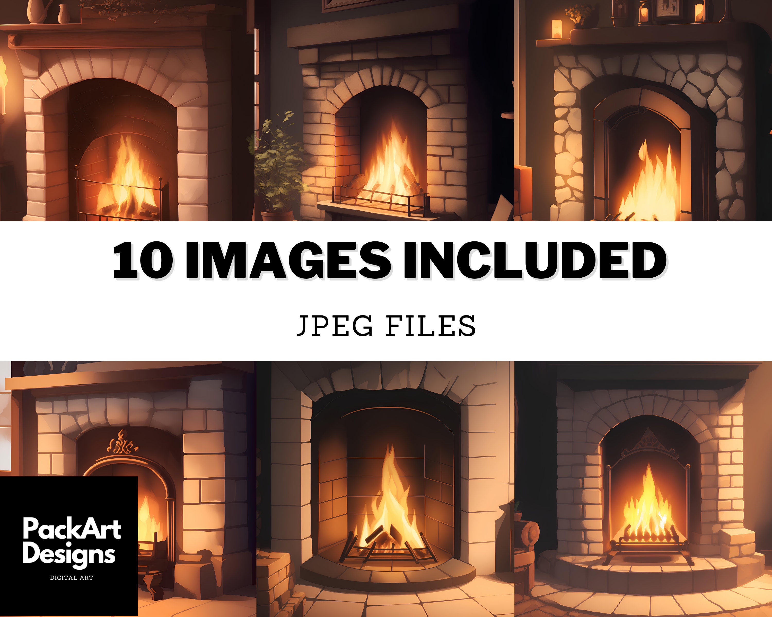 Watercolor Fireplace Scene Digital Paper – Cozy Home Decor (10 JPEG ...