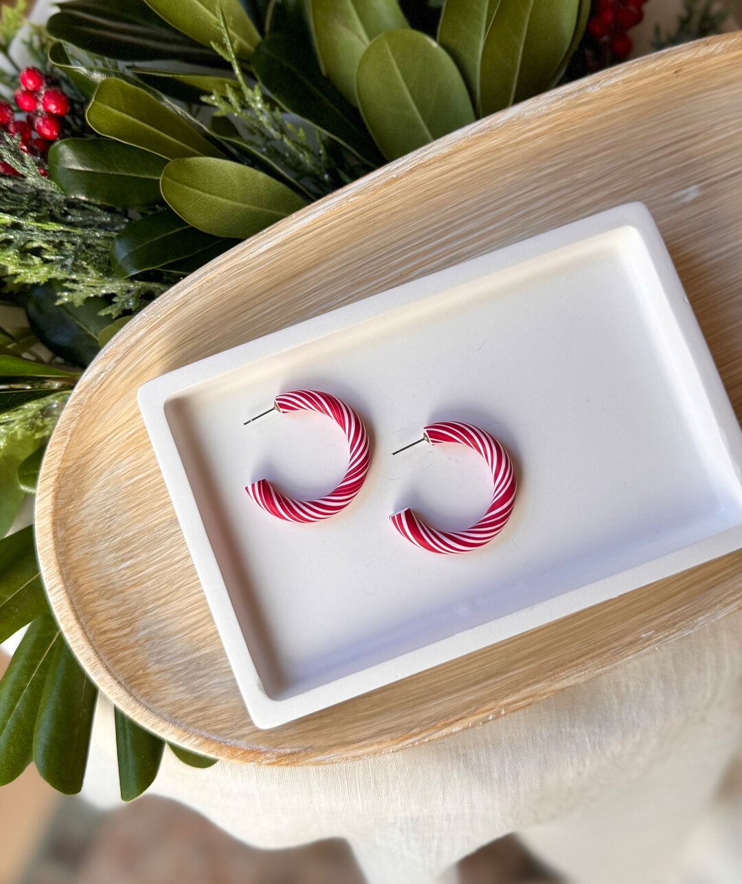 Candy Cane Hoops-polymer Clay Earrings - Etsy