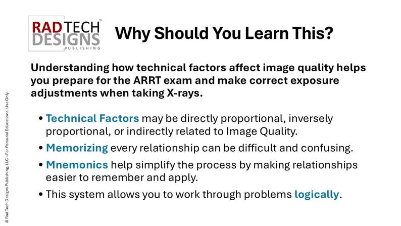 ARRT Radiography Study Guide | Image Quality Mnemonics, Technical ...