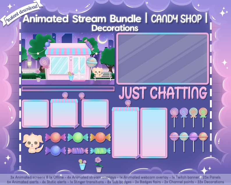 Animated "candy Shop" Complete Stream Bundle - Overlay - Twitch - Dog ...