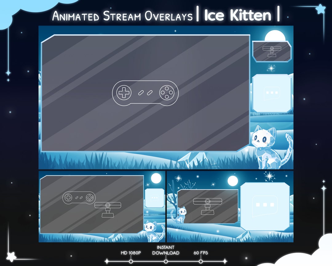 Animated "ice Kitten" Twitch Overlay Stream Pack - Youtube - Winter ...