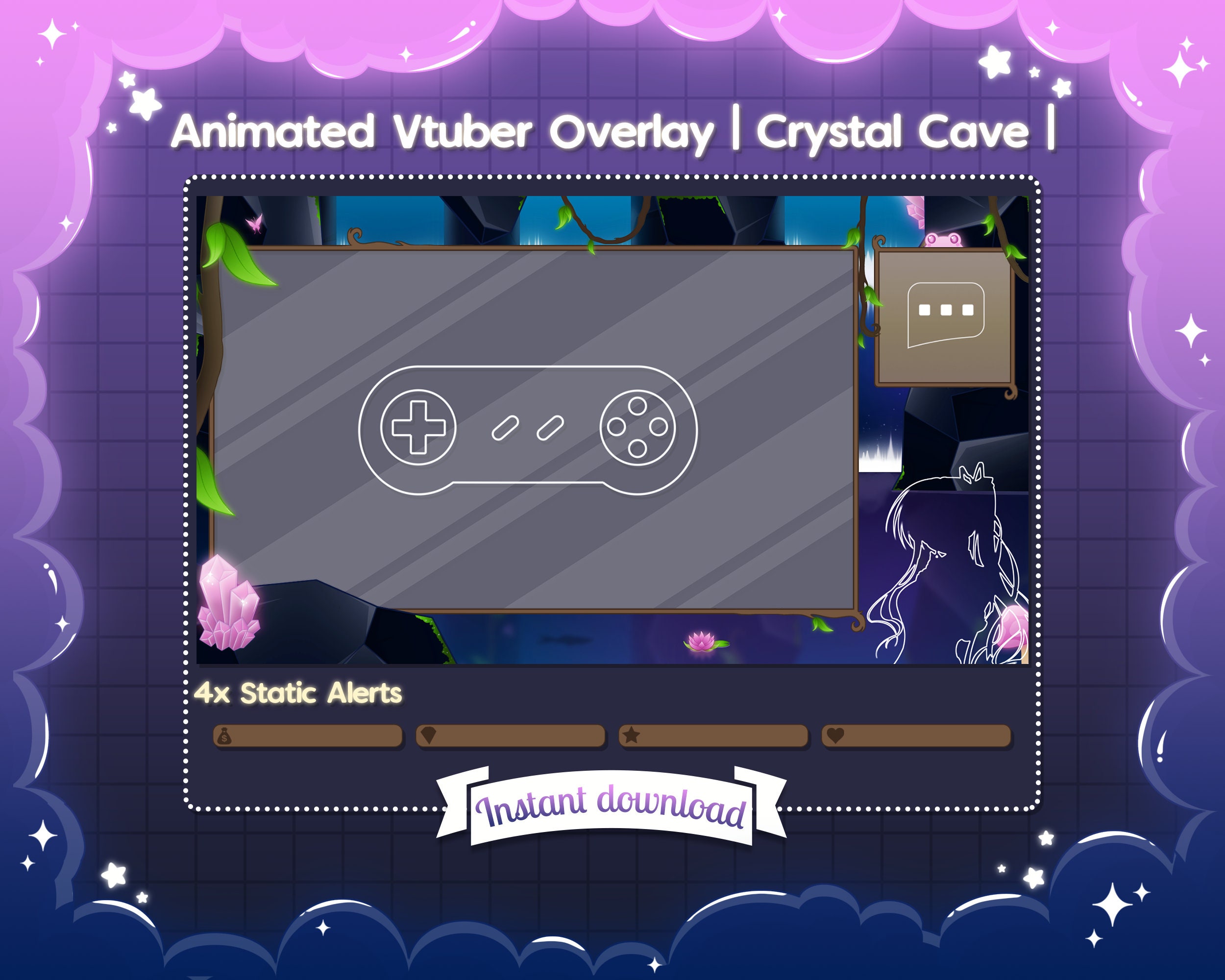 Animated "crystal Cave" Vtuber Overlay - Twitch - Stream - Frog - Cute ...