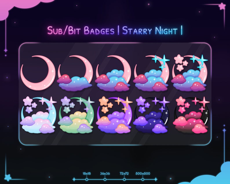 Starry Night Sub Badges - Twitch - Discord - Stream - Moon - Cloud ...