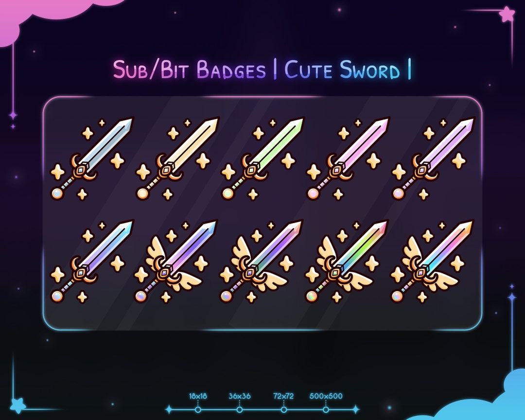 Cute Sword Sub Badges Pack - Twitch - Discord - Stream - Pastel ...