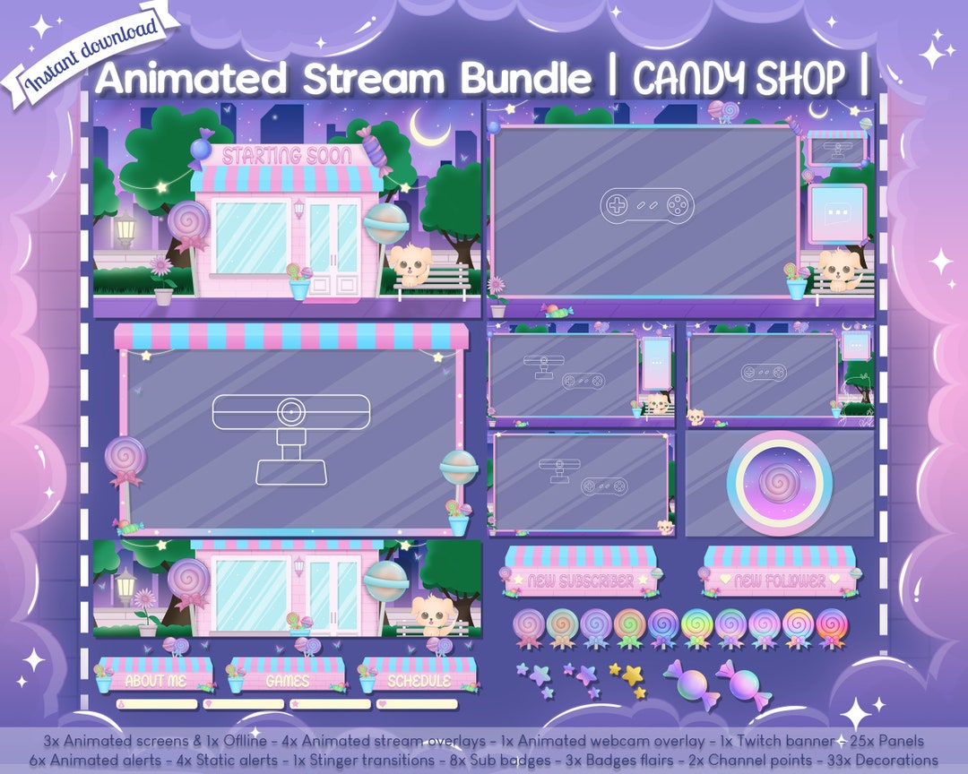 Animated "candy Shop" Complete Stream Bundle - Overlay - Twitch - Dog ...