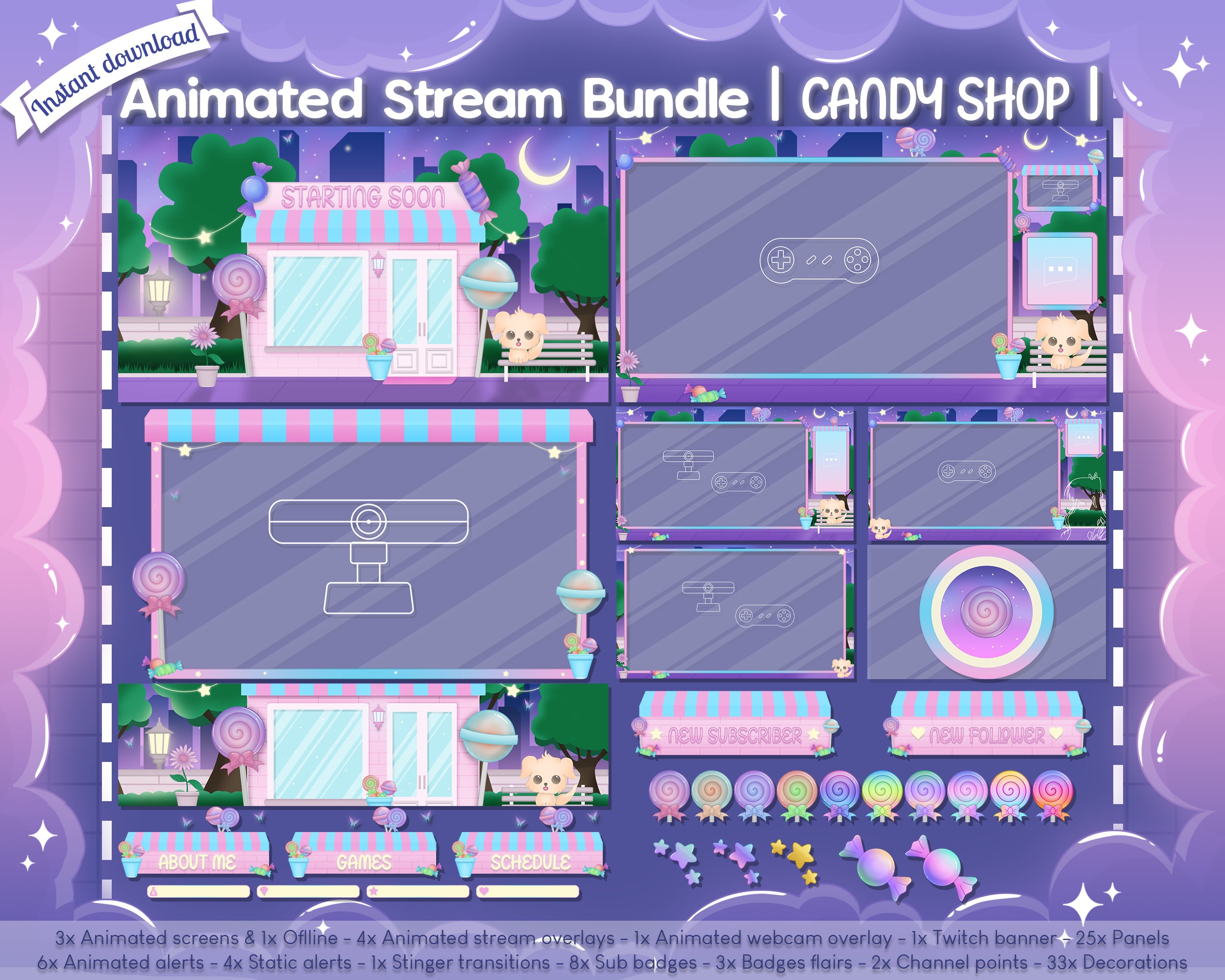 Animated "candy Shop" Complete Stream Bundle - Overlay - Twitch - Dog ...