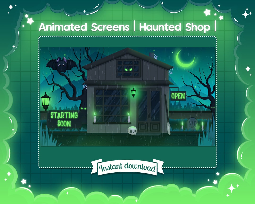 Animated Scene "haunted Shop" Halloween - Bat - Spooky - Ghost - Zombie ...