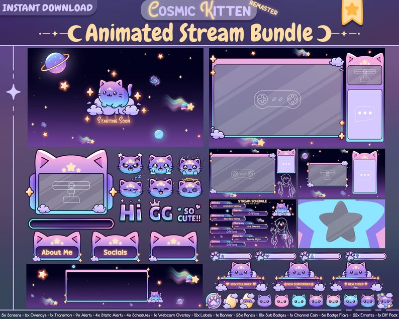 Animated Stream Package Cosmic Kitten – Twitch Overlay Pack With Stream ...