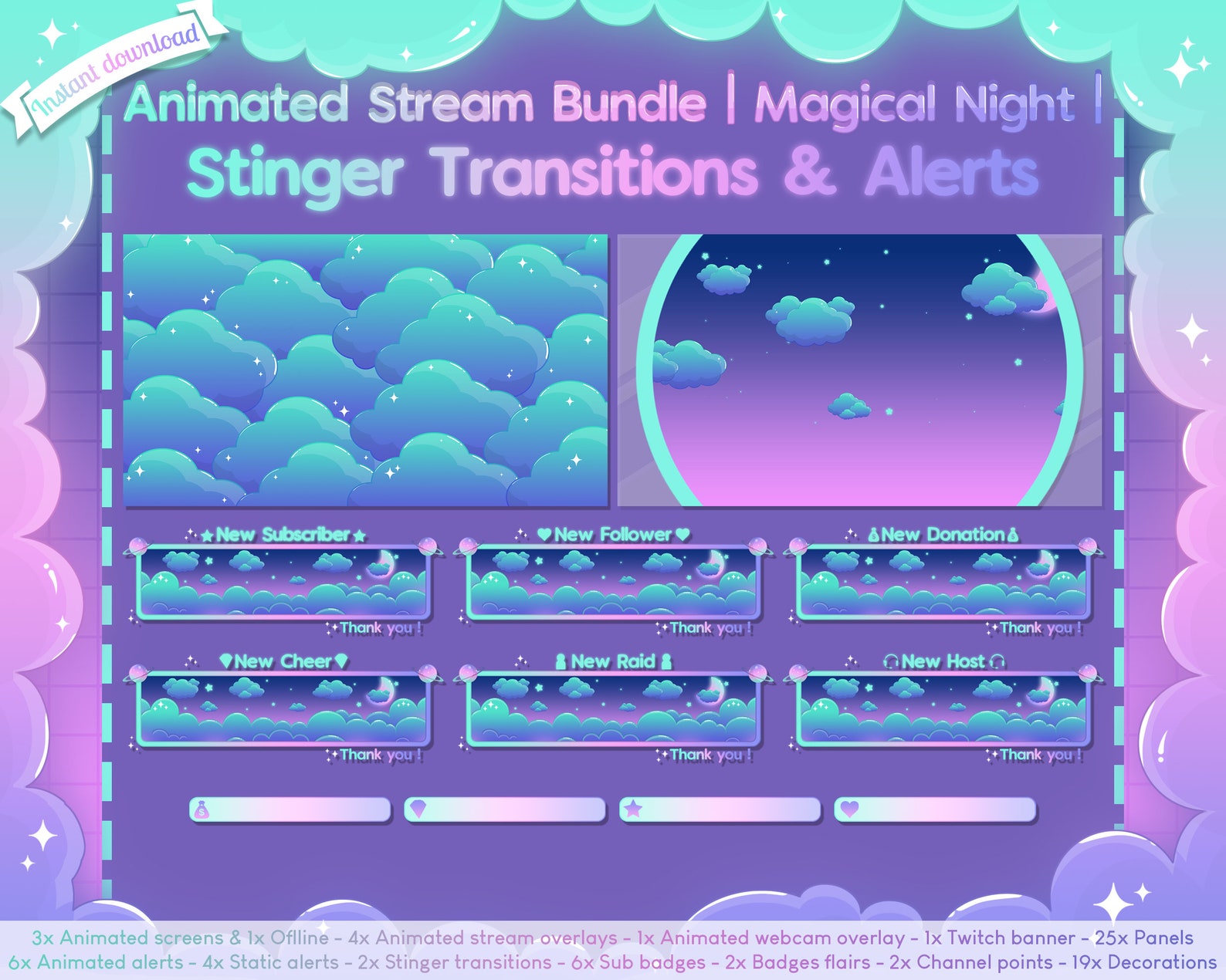 Animated magical Night Complete Stream Bundle | Etsy