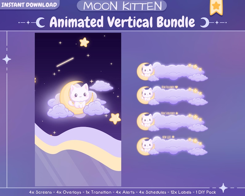 Tiktok Animated "moon Kitten" Stream Bundle - Vertical - Phone ...