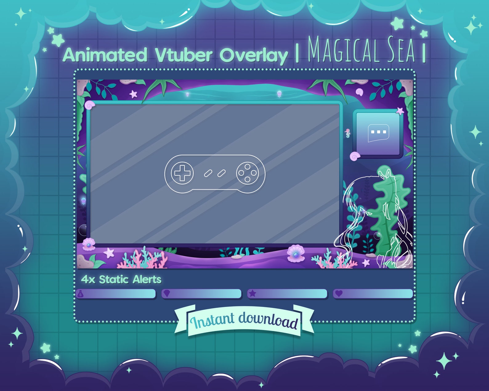 Animated "magical Sea" Ingame Overlay for Vtuber - Twitch - Stream ...