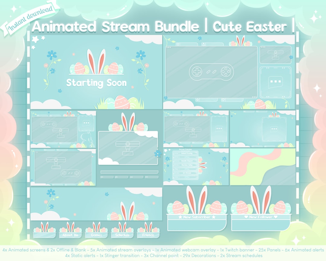 Animated "cute Easter" Complete Stream Bundle - Twitch Pack - Youtube ...