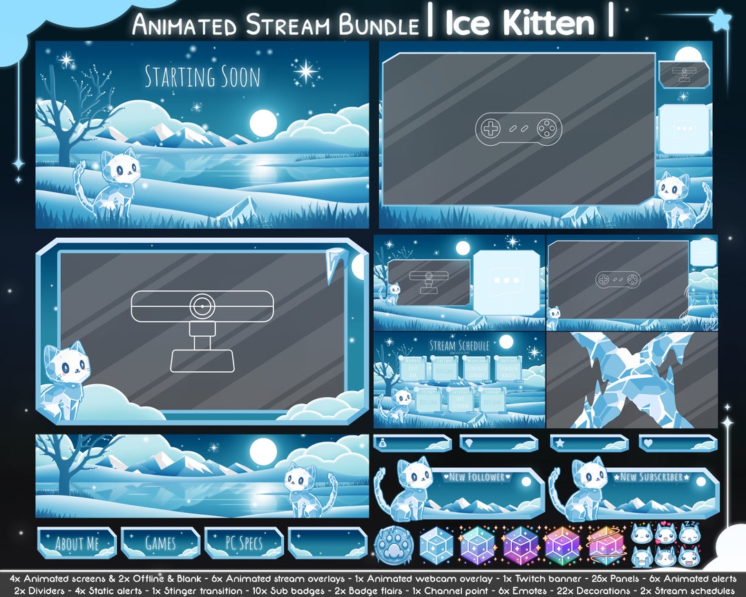 Animated "ice Kitten" Complete Stream Bundle - Twitch - Overlay Pack ...