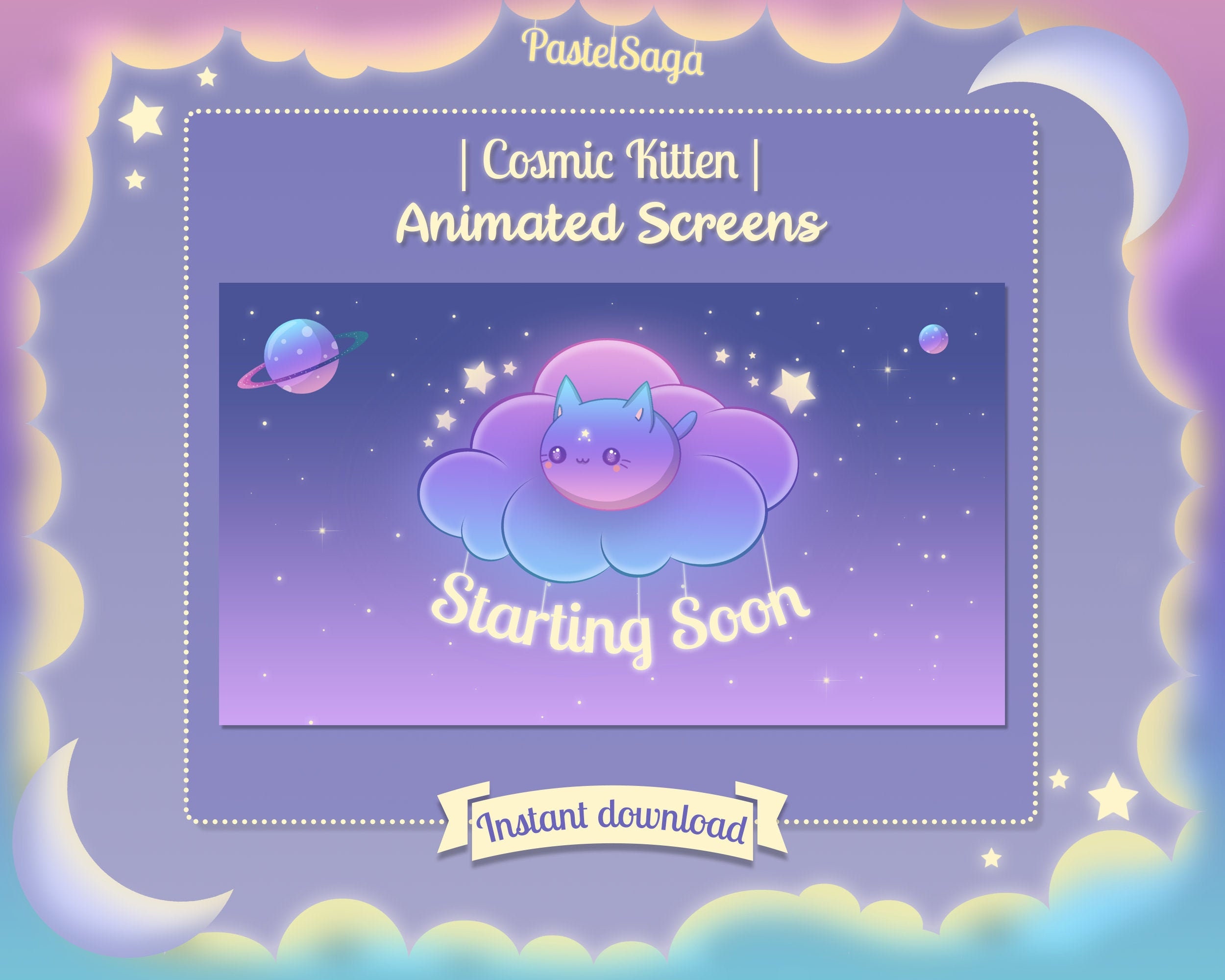 Animated Screens Cosmic Kitten Twitch Youtube | Etsy