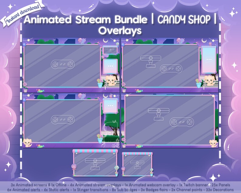Animated "candy Shop" Complete Stream Bundle - Overlay - Twitch - Dog ...