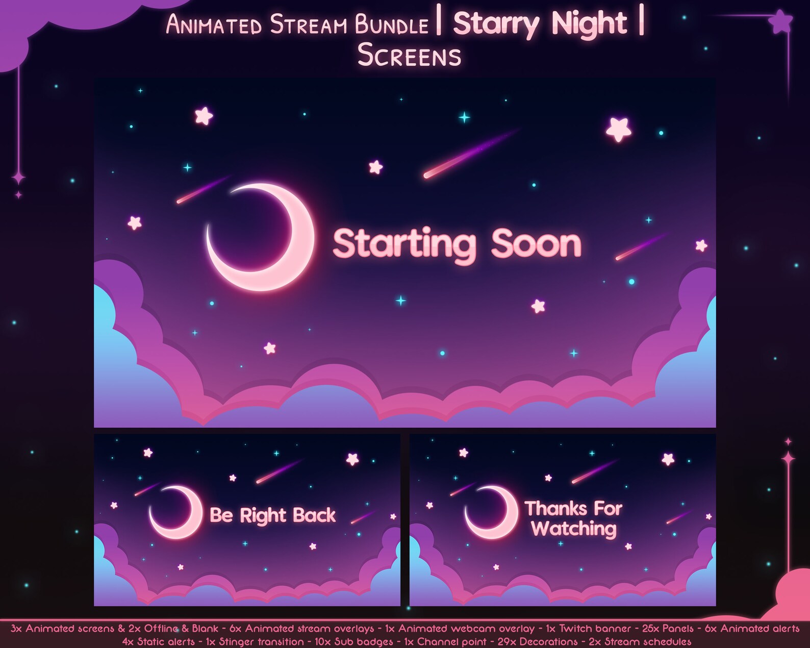 Animated "starry Night" Stream Pack for Twitch & Kick - Cozy Stream ...