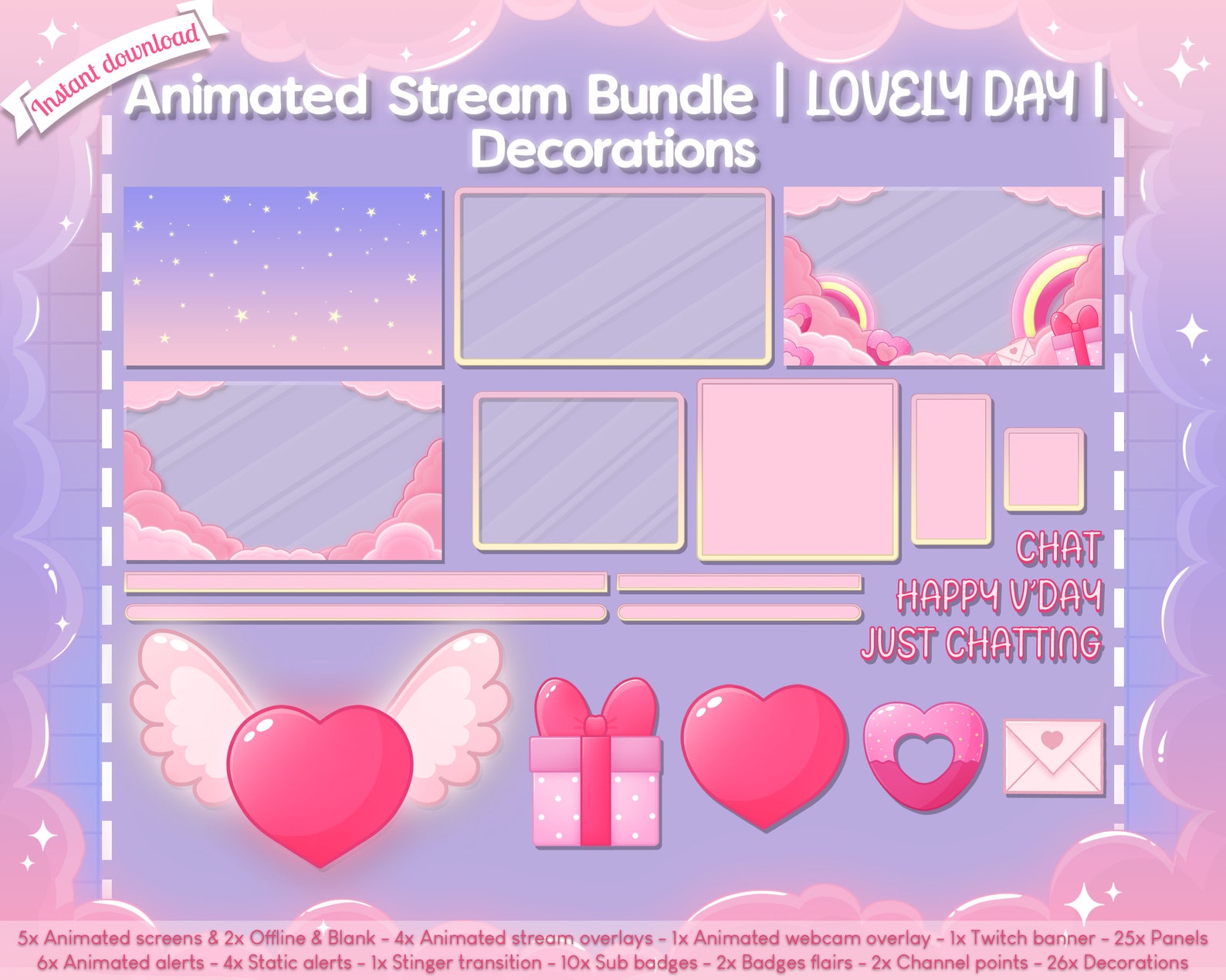 Animated "lovely Day" Complete Stream Bundle - Twitch Cute Overlay Pack ...