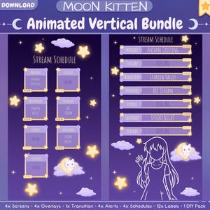 Tiktok Animated "moon Kitten" Stream Bundle - Vertical - Phone - Overlay Pack - Kawaii - Lofi ...