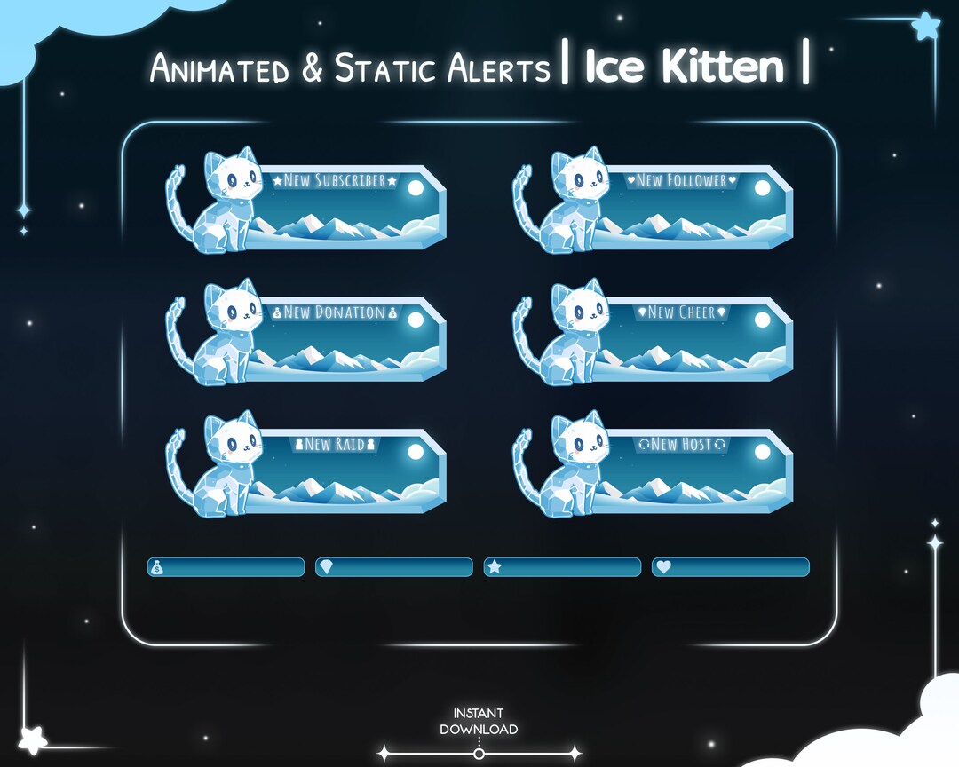 Animated "ice Kitten" Alerts Pack - Twitch - Youtube - Stream Widget ...