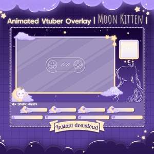 Animated "moon Kitten" Ingame Overlay for Vtuber - Twitch - Stream - Cat - Kitty - Neko - Star ...