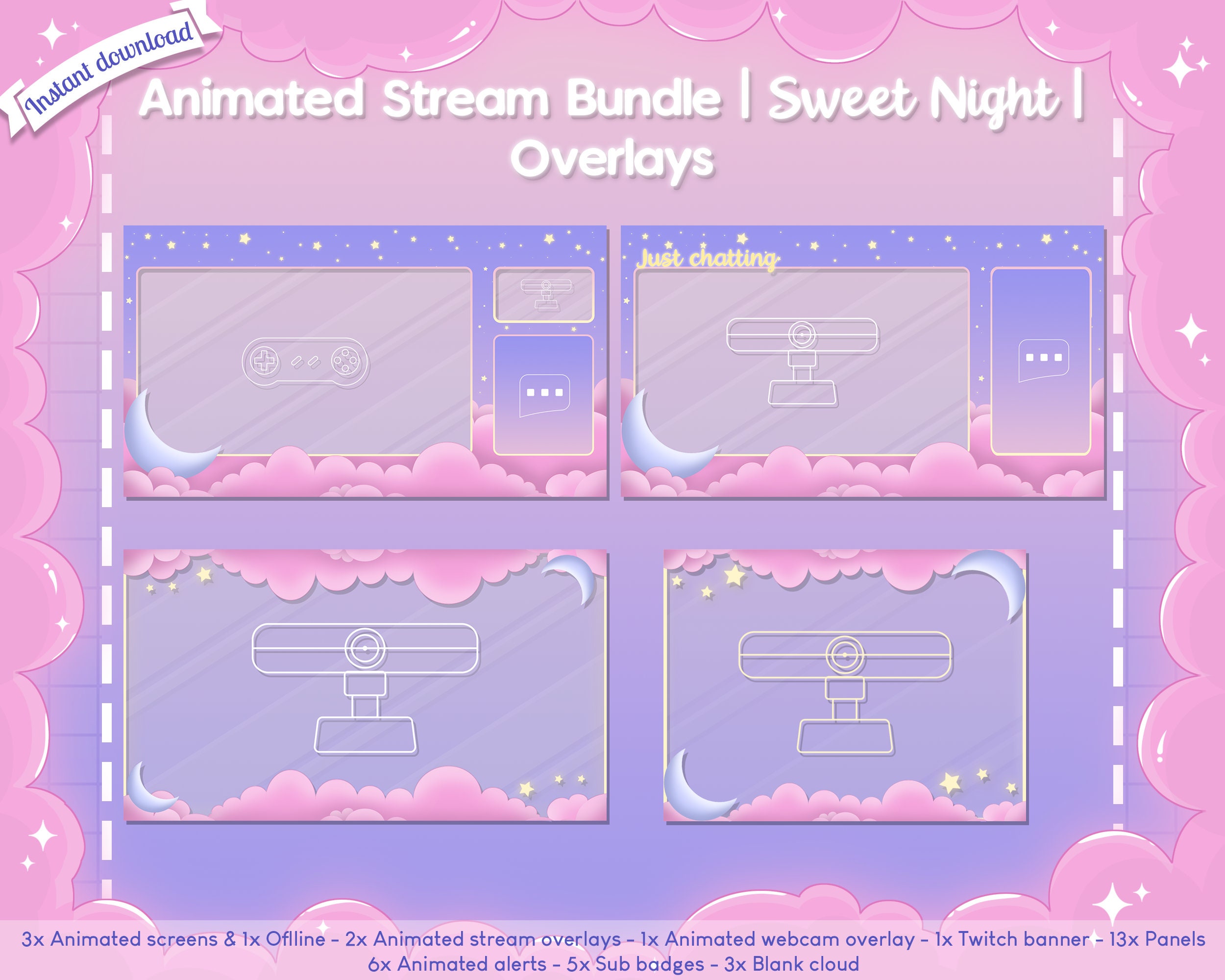 Animated "sweet Night" Complete Stream Bundle - Twitch - Youtube ...