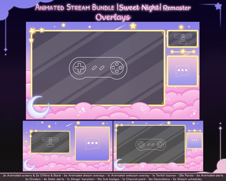 Animated "sweet Night” Stream Package - Twitch and Kick Stream Overlays ...