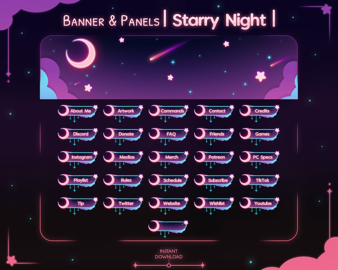 Twitch "starry Night" Banner and Panels Pack - Stream - Moon - Cloud ...